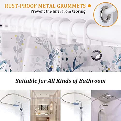 Leopinky 4pcs Shower Curtain Set, Plant Bathroom Sets with Shower Curtain and Rugs, Botanical Nature Leaf Bath Curtain Set with 12 Hooks for Bathroom (71" X 71", Blue)