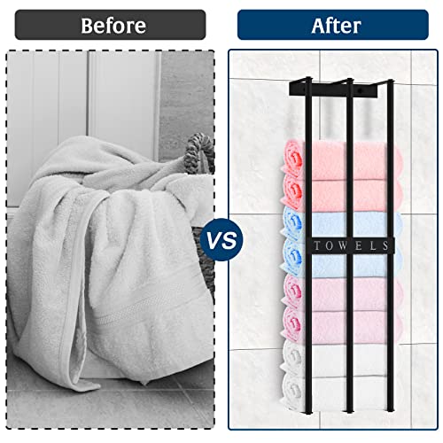 Towel Racks for Bathroom, EFOBO 3 Bar Wall Mounted Towel Holder, Waterproof Heavy Duty Towel Storage, for Folded Large Rolled Towel Washcloths, No Drilling(30x8.6x4.8 in)