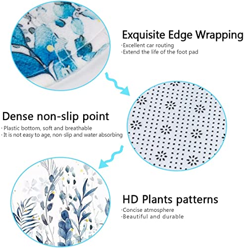 Leopinky 4pcs Shower Curtain Set, Plant Bathroom Sets with Shower Curtain and Rugs, Botanical Nature Leaf Bath Curtain Set with 12 Hooks for Bathroom (71" X 71", Blue)