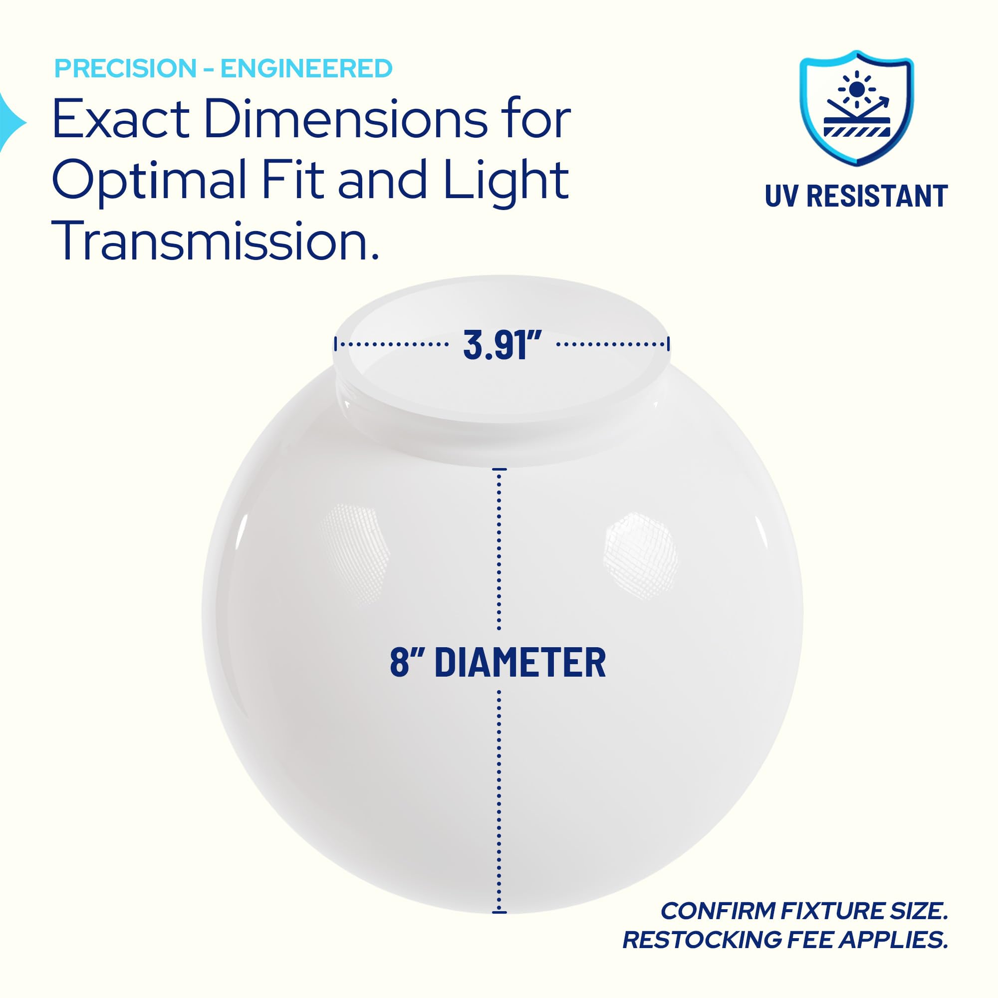 KastLite 8" White Acrylic Lamp Post Globe | Smooth Textured with 3.91" Fitter Neck | Manufactured in the USA