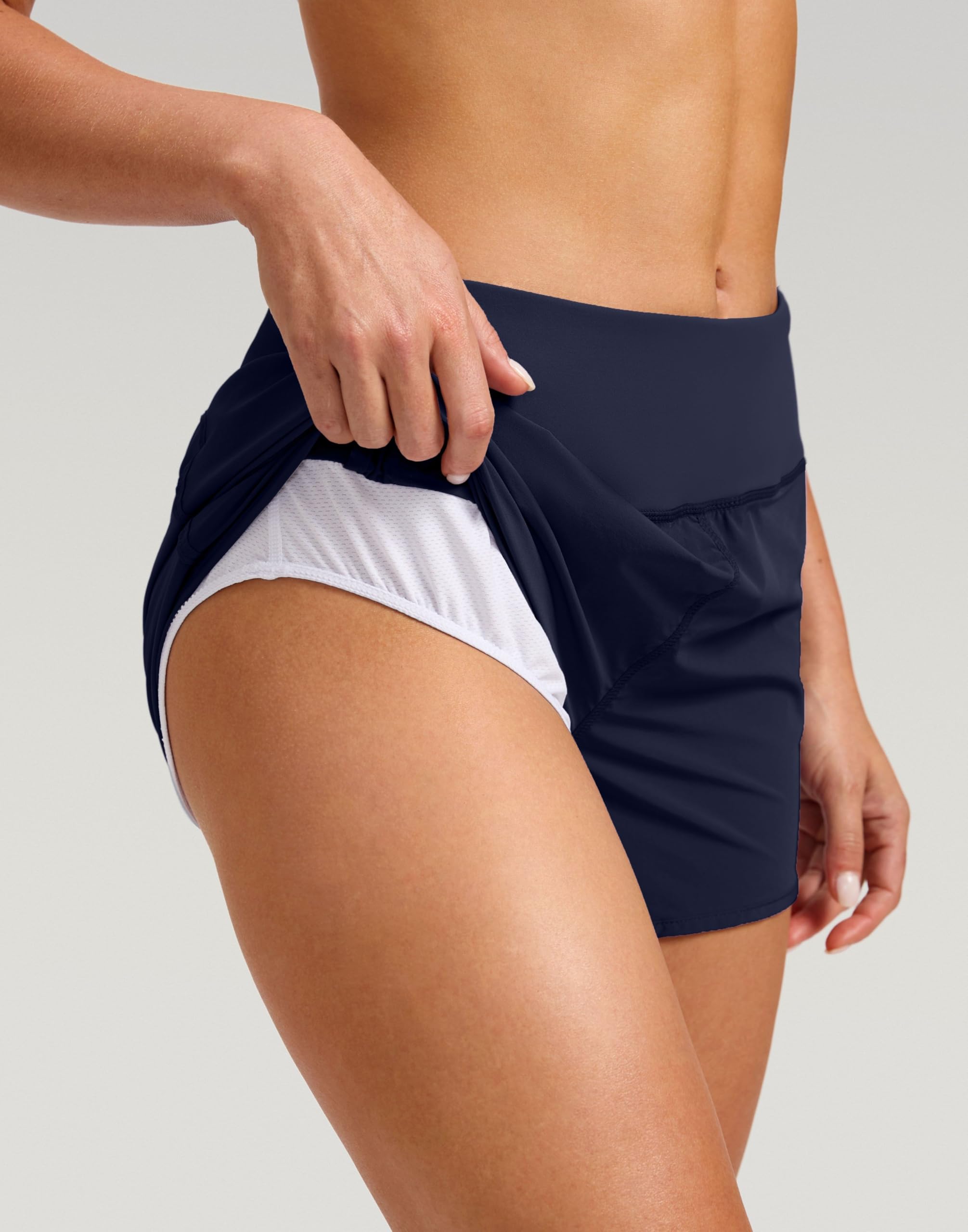 G Gradual Women's Running Shorts with Mesh Liner 3" Workout Athletic Shorts for Women with Phone Pockets(Navy Blue,X-Small)
