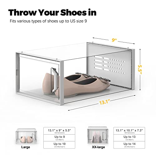 SEE SPRING Large 12 Pack Shoe Storage Box, Shoe Organizer for Closet, Clear Plastic Stackable Shoe Boxes, Space Saving Foldable Sneaker Shoe Rack Containers Bin Holder (Clear)