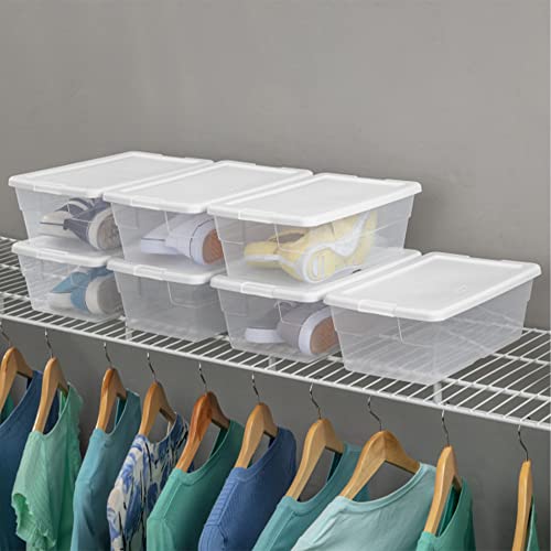 Sterilite 6 Quart Clear Plastic Stackable Storage Container Bin Box Tote with Snap-Close White Lid Organizing Solution for Home & Classroom, 36 Pack