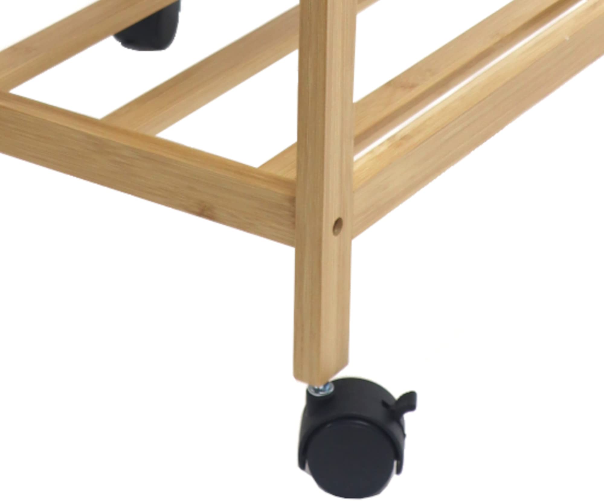 Redmon Bamboo Multi Shelf Kitchen Trolley, Three Open Shelves, Slide Drawer, Locking Castors, Wine Bottle Holder, 15.25 Inch Width x 15.25 Inch Depth x 31.50 Inch Height