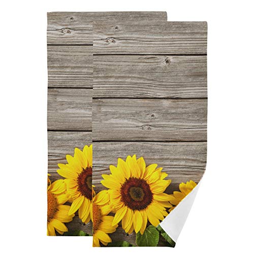 Hand Towel 2pack Sunflower Wood Vintage Style 28x14.5 inch Ultra Soft Highly Absorbent Bath Towel Kitchen Dish Guest Towel Home Bathroom Decor