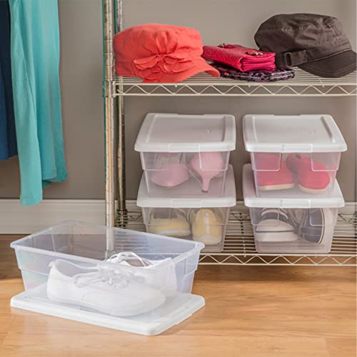 Sterilite 6 Quart Clear Plastic Stackable Storage Container Bin Box Tote with Snap-Close White Lid Organizing Solution for Home & Classroom, 36 Pack