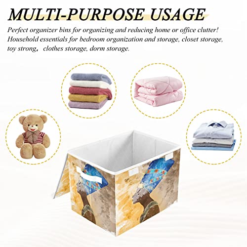 Krafig Old Egyptian Foldable Storage Box Large Cube Organizer Bins Containers Baskets with Lids Handles for Closet Organization, Shelves, Clothes, Toys