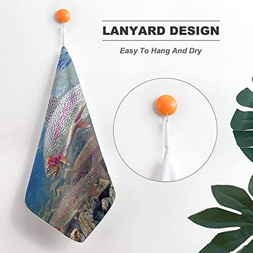 Golden Trout Hanging Hand Towel Handkerchief with Hanging Loop for Home Kitchen Bathroom Laundry Room