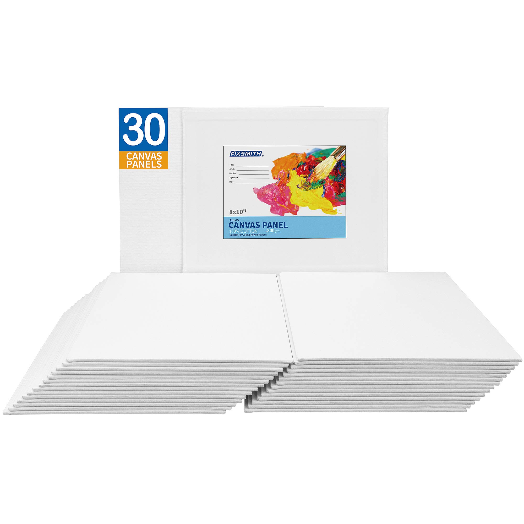 FIXSMITH Canvas for Painting, 8x10 Inch Canvas Boards, Super Value 30 Pack White Blank Canvas Panels, 100% Cotton Primed, Painting Art Supplies for Professionals, Hobby Painters, Students & Kids