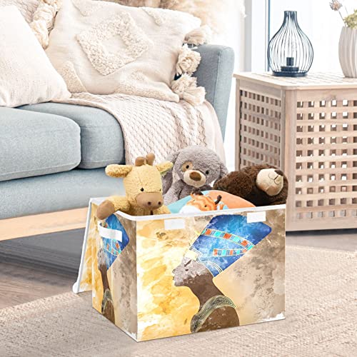 Krafig Old Egyptian Foldable Storage Box Large Cube Organizer Bins Containers Baskets with Lids Handles for Closet Organization, Shelves, Clothes, Toys