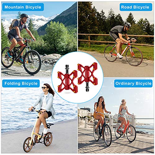 MALLLALA Mountain Bike Pedals,9/16" 3 Sealed Bearing Aluminum Alloy Bicycle Pedals, Bicycle Flat Pedals for BMX Bike,Road Bike, Butterfly Shape Design,16 Hexagonal Non-Slip Studs