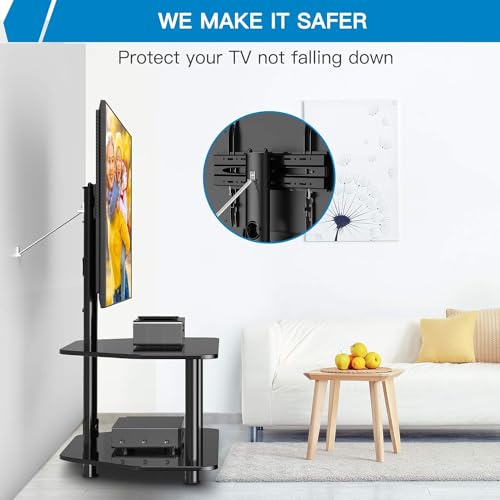 PERLESMITH Swivel Floor TV Stand/Base for 32-65 Inch TVs-Universal Corner TV Stand Mount with Storage for Media-Height Adjustable Entertainment Stand with Cable Management, VESA 600x400mm, PSFS03