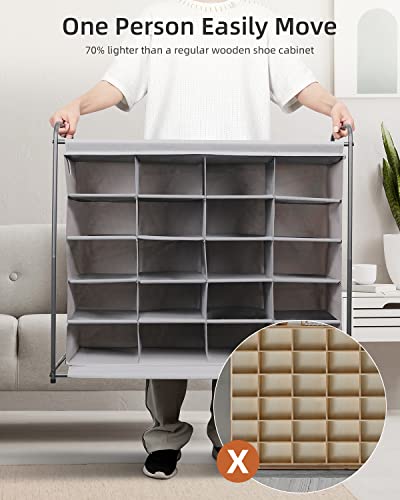 MULISOFT 20-Grid Shoe Rack Organizer Large Capacity, Shoe Cubby for Better Shoe Care, Space-saving Cubby Shoe Rack, Shoe Organizer Cubby Easy to Move for Entryway, Closet, Dormitories, Garage, Grey
