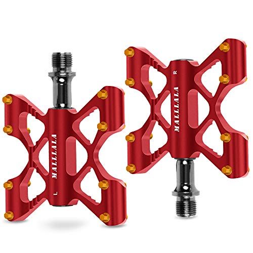 MALLLALA Mountain Bike Pedals,9/16" 3 Sealed Bearing Aluminum Alloy Bicycle Pedals, Bicycle Flat Pedals for BMX Bike,Road Bike, Butterfly Shape Design,16 Hexagonal Non-Slip Studs