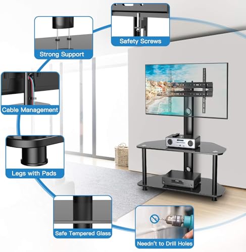PERLESMITH Swivel Floor TV Stand/Base for 32-65 Inch TVs-Universal Corner TV Stand Mount with Storage for Media-Height Adjustable Entertainment Stand with Cable Management, VESA 600x400mm, PSFS03