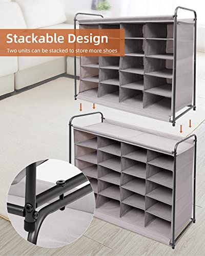 MULISOFT 20-Grid Shoe Rack Organizer Large Capacity, Shoe Cubby for Better Shoe Care, Space-saving Cubby Shoe Rack, Shoe Organizer Cubby Easy to Move for Entryway, Closet, Dormitories, Garage, Grey