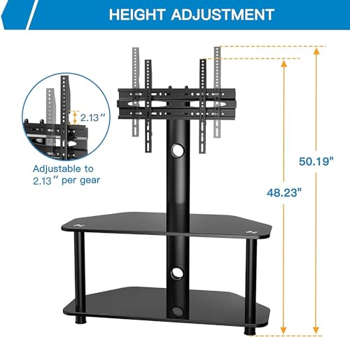PERLESMITH Swivel Floor TV Stand/Base for 32-65 Inch TVs-Universal Corner TV Stand Mount with Storage for Media-Height Adjustable Entertainment Stand with Cable Management, VESA 600x400mm, PSFS03