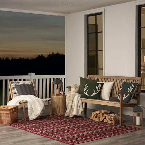 Nourison Grafix Red 7' x 10' Area Rug, Modern, Plaid, Bed Room, Living Room, Dining Room, Kitchen, Easy Clean, Non Shedding (7x10)