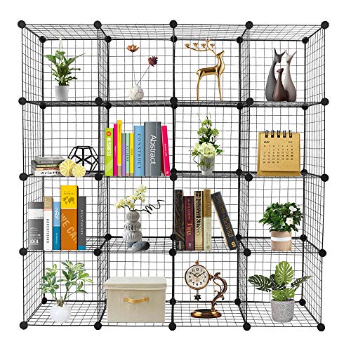 VINGLI Wire Cube Storage, 16-Cube Metal Grids Shelves, Stackable Storage Bins Multifunction Modular Bookcase Closet Cabinet Ideal for Living Room Bedroom, Home, Office