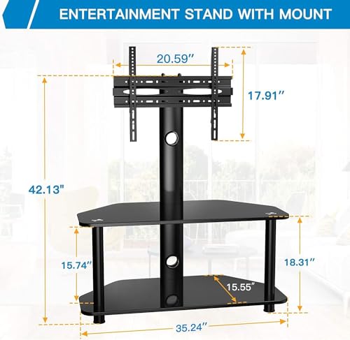 PERLESMITH Swivel Floor TV Stand/Base for 32-65 Inch TVs-Universal Corner TV Stand Mount with Storage for Media-Height Adjustable Entertainment Stand with Cable Management, VESA 600x400mm, PSFS03
