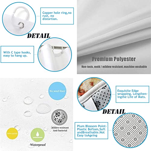 XVWJ 4PCS Water Red Rose Bathroom Shower Curtain Sets, Bathroom Sets with Shower Curtain and Rugs, Toilet Lid Cover Bath Mat, Waterproof Fabric Floral Shower Curtains with Bath Mat Sets