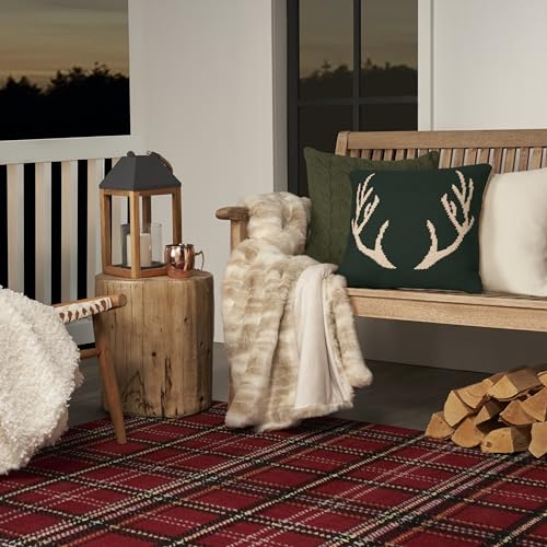 Nourison Grafix Red 7' x 10' Area Rug, Modern, Plaid, Bed Room, Living Room, Dining Room, Kitchen, Easy Clean, Non Shedding (7x10)