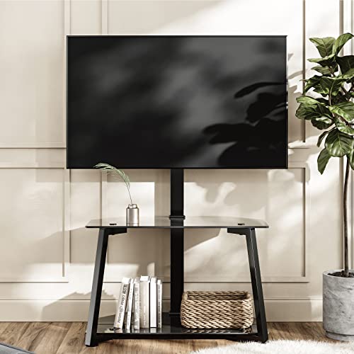 Floor TV Stand with Storage for 23-55 Inch TVs Universal Corner TV Stand for Media-Height Adjustable Glass Entertainment Center with Mount TV Stands Cable Management,VESA 400x400mm