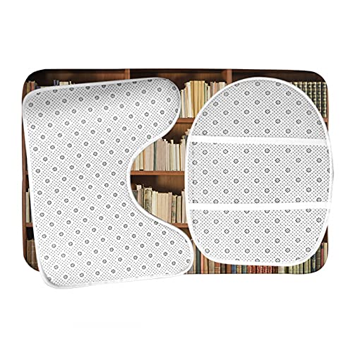 WONDERTIFY Library Bathroom Antiskid Pad Old Book Collection Brown Shelf 3 Pieces Bathroom Rugs Set, Bath Mat+Contour+Toilet Lid Cover Multicolor