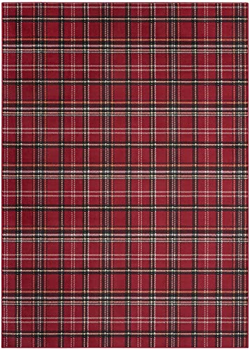 Nourison Grafix Red 7' x 10' Area Rug, Modern, Plaid, Bed Room, Living Room, Dining Room, Kitchen, Easy Clean, Non Shedding (7x10)