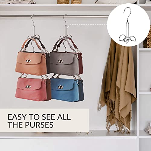 ZEDODIER Purse Hanger, Purses Bags Holder for Closet 8 Pack Stackable Purse Storage Hook Closet Organizer Metal Space Saving Hanger, Silver