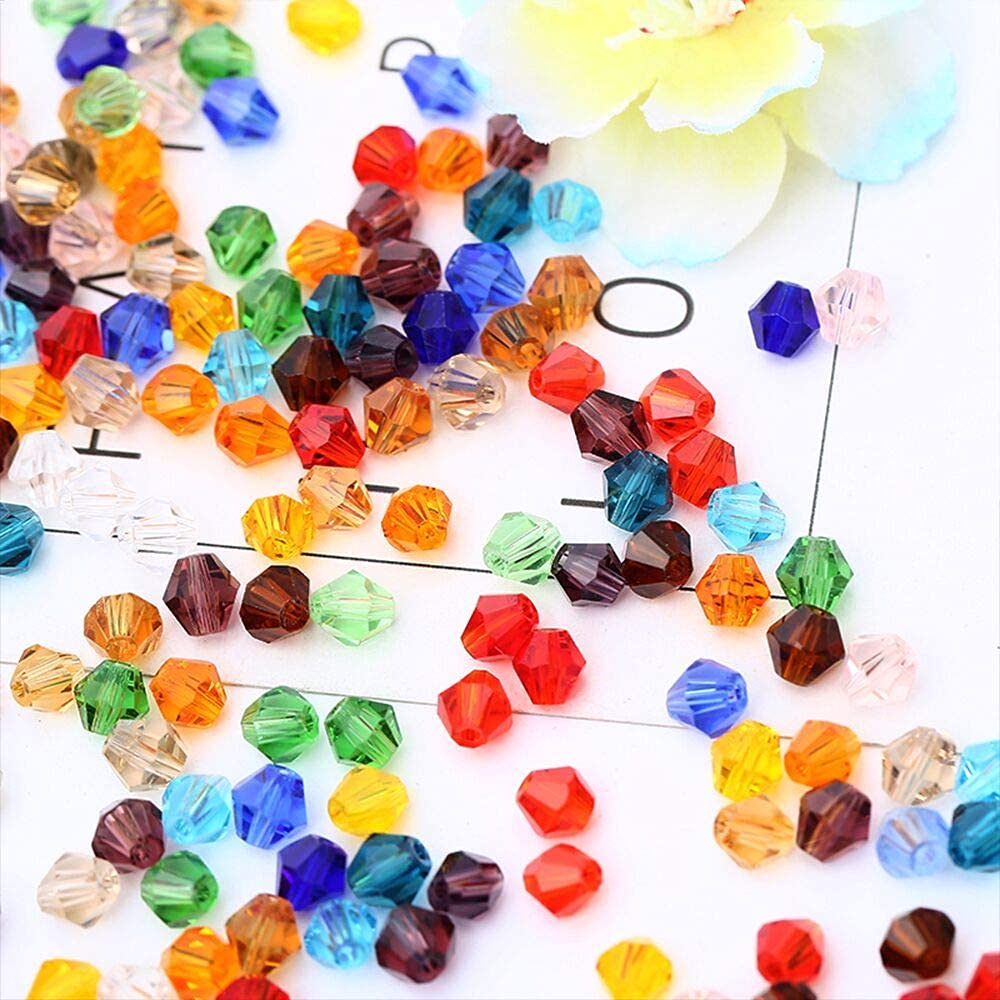 3mm Bicone Glass Beads – 1950 Pcs Faceted Crystal Beads in 15 Colors with Elastic String for DIY Jewelry Making, Necklaces, Bracelets, Earrings, and Rings