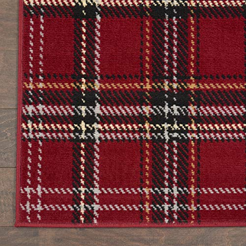 Nourison Grafix Red 7' x 10' Area Rug, Modern, Plaid, Bed Room, Living Room, Dining Room, Kitchen, Easy Clean, Non Shedding (7x10)