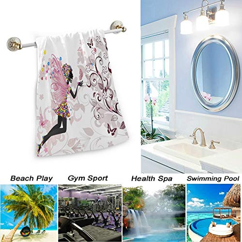 Naanle Magic Fairy Flowers Girl Butterfly 2 Set Soft Fluffy Guest Home Decor Hand Towels, Multipurpose for Bathroom, Hotel, Gym and Spa (14" x 28",White)