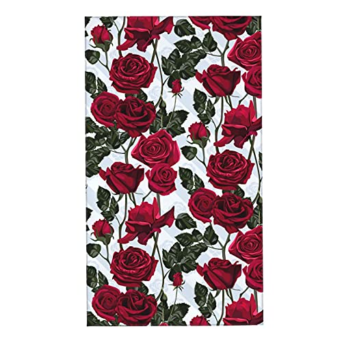 Floral Red Roses Small Hand Towel Kitchen Soft Microfiber 27.5'' X 15.7'' Multipurpose Fancy Flowers and Leaves Hand Towel for Bathroom