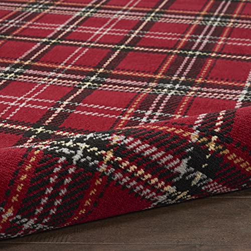 Nourison Grafix Red 7' x 10' Area Rug, Modern, Plaid, Bed Room, Living Room, Dining Room, Kitchen, Easy Clean, Non Shedding (7x10)