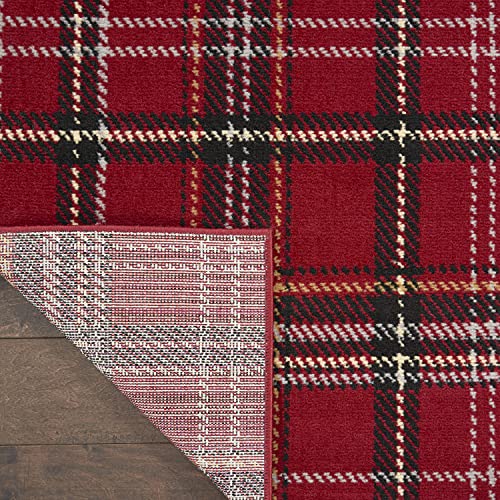 Nourison Grafix Red 7' x 10' Area Rug, Modern, Plaid, Bed Room, Living Room, Dining Room, Kitchen, Easy Clean, Non Shedding (7x10)