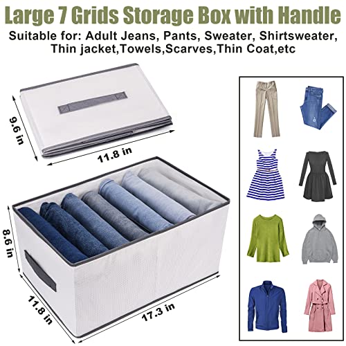 TOOVREN Jeans Organizer for Closet Extra Large 7 Grids, Upgraded Wardrobe Clothes Organizer with Handle, Sturdy Foldable Clothes Storage Box for Adults Jeans Pants, Sweaters (Built-In PP Board),3 Pack
