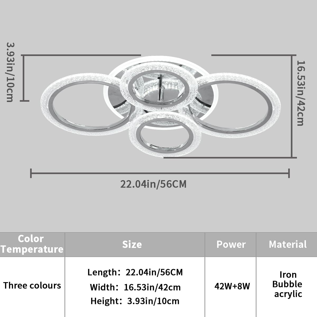Garwarm Modern Ceiling Light 58W Dimmable Flush Mount LED Ceiling Lamp 4 Rings Acrylic Ceiling Chandelier for Living Room Dining Room Bedroom,Chrome