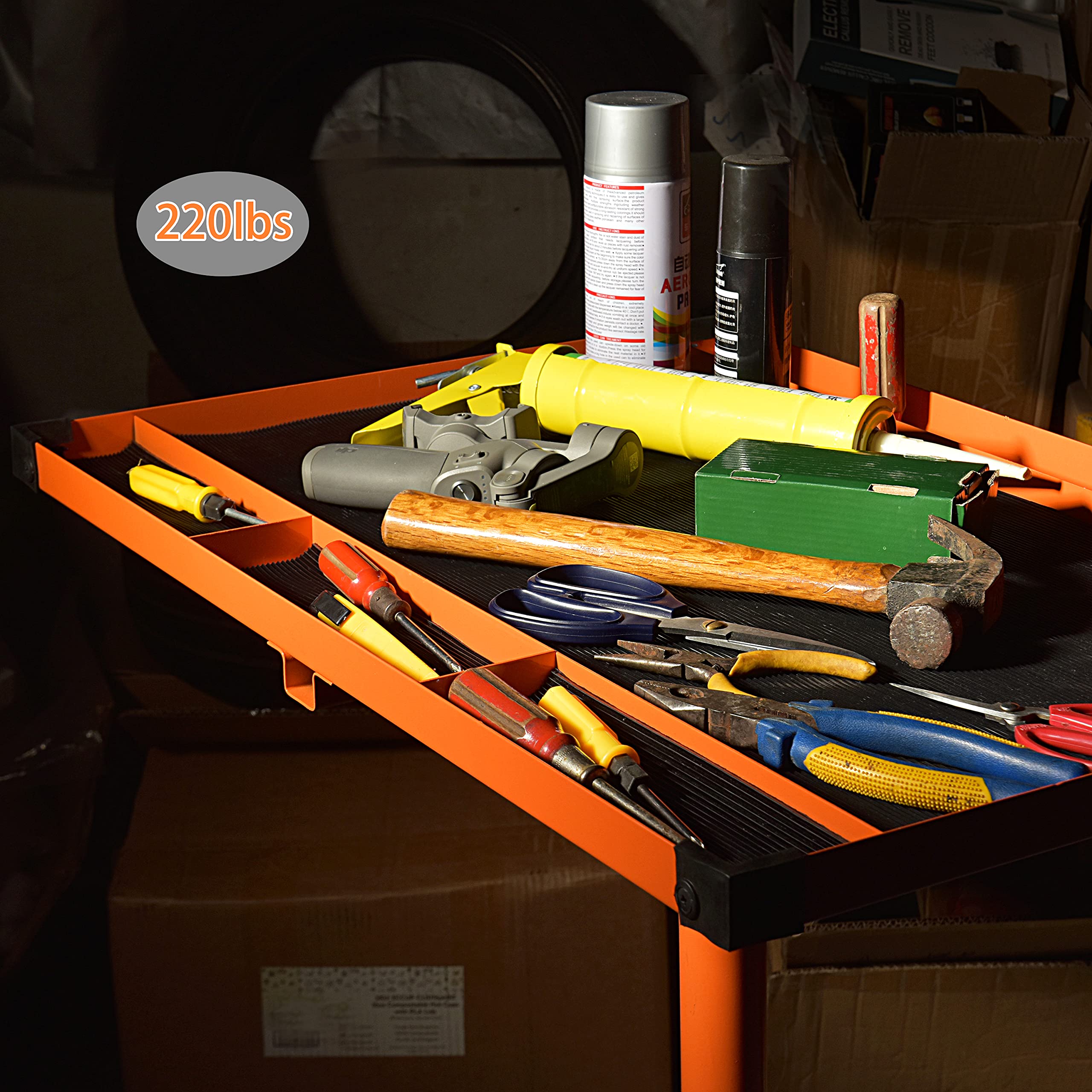 Eisen Mechanics Rolling Work Table, Adjustable Mobile Tray Table for Shop, Garage, DIY. Tool Tray Cable With Wheels. 220 lb. Capacity, orange