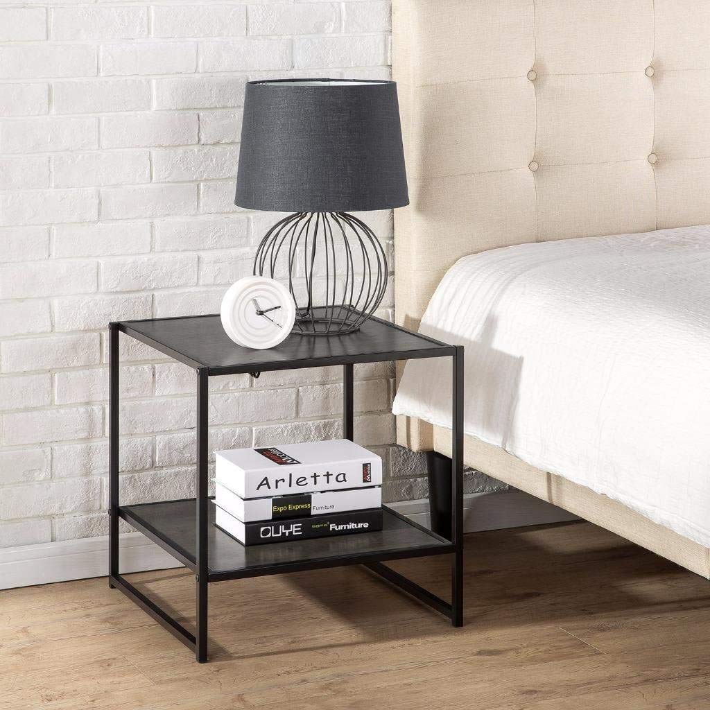 Zinus Modern Studio Collection ET-2020QB Dane Night Table, Dark Espresso (W x D x H): 20.1 x 20.1 inches (51 x 51 x 51 cm), Side Table, Steel Frame, Bed, Easy Assembly, Tools Included