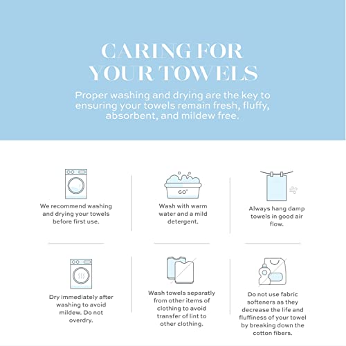 White Classic Luxury Cotton Washcloths | 12 Pack Luxury Bath Mat | 2 Pack Bundle (Aqua)
