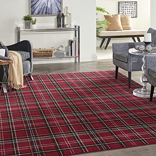 Nourison Grafix Red 7' x 10' Area Rug, Modern, Plaid, Bed Room, Living Room, Dining Room, Kitchen, Easy Clean, Non Shedding (7x10)