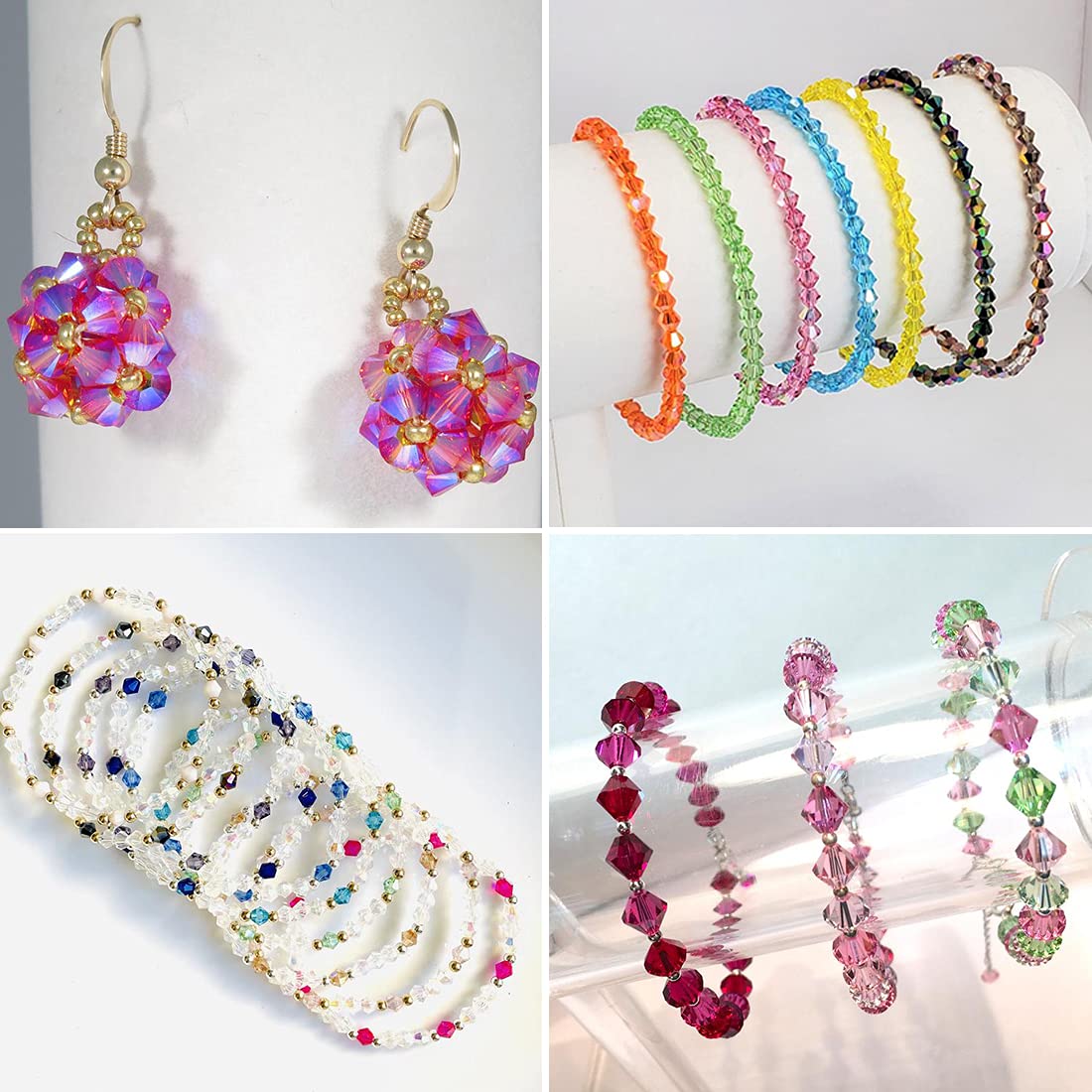 3mm Bicone Glass Beads – 1950 Pcs Faceted Crystal Beads in 15 Colors with Elastic String for DIY Jewelry Making, Necklaces, Bracelets, Earrings, and Rings