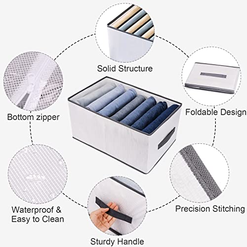 TOOVREN Jeans Organizer for Closet Extra Large 7 Grids, Upgraded Wardrobe Clothes Organizer with Handle, Sturdy Foldable Clothes Storage Box for Adults Jeans Pants, Sweaters (Built-In PP Board),3 Pack