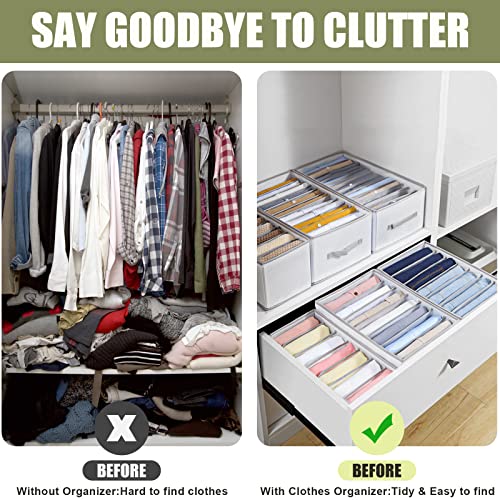 TOOVREN Jeans Organizer for Closet Extra Large 7 Grids, Upgraded Wardrobe Clothes Organizer with Handle, Sturdy Foldable Clothes Storage Box for Adults Jeans Pants, Sweaters (Built-In PP Board),3 Pack