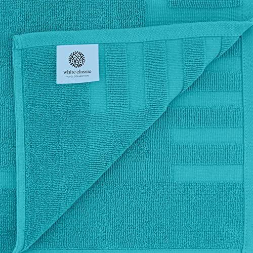 White Classic Luxury Cotton Washcloths | 12 Pack Luxury Bath Mat | 2 Pack Bundle (Aqua)