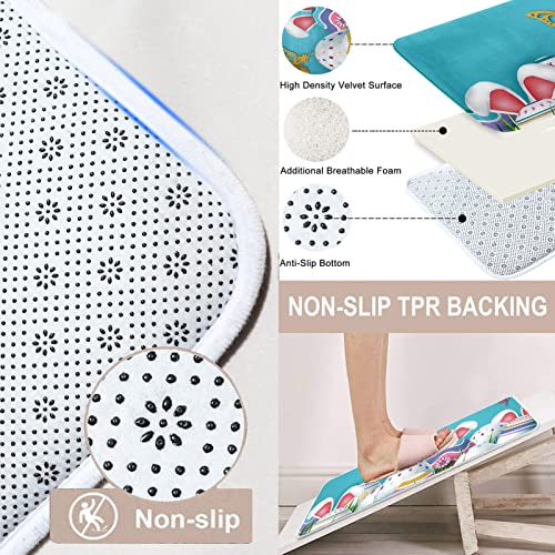 ArtSocket Easter 4 Pcs Shower Curtain Set Easter Blue Cartoon Bunny with Non-Slip Rugs Toilet Lid Cover and Bath Mat Bathroom Decor Set 72" x 72"