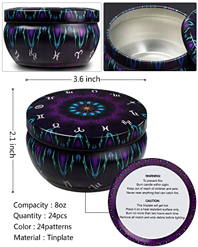 Ahyiyou Candle Tins Candle Jars 24 Pieces 24 Zodiac Patterns, DIY Round Containers with Lids for Candle Making, Arts & Crafts, Storage & More (8oz)