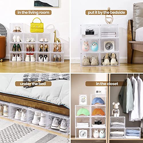 SOGOBOX Shoe Storage Boxes,Set of 8,Clear Plastic Stackable Shoe Organizer for Closet,Space Saving Shoe Containers For Sneaker Display, Fit up to US Size 12(13.8”x 9.84”x 7.1”)