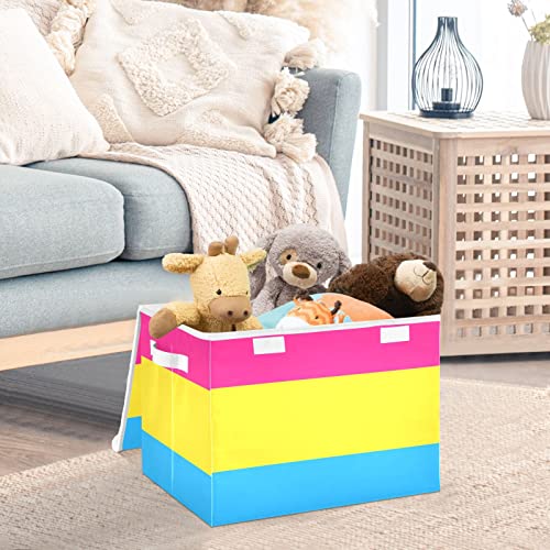 Krafig Novelty Rainbow Flag Foldable Storage Box Large Cube Organizer Bins Containers Baskets with Lids Handles for Closet Organization, Shelves, Clothes, Toys